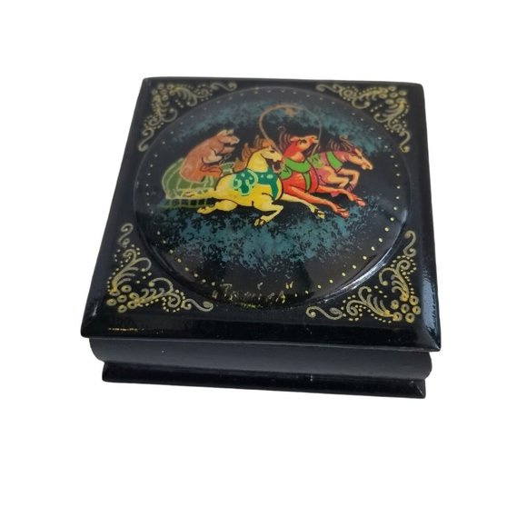 Accents | Vintage Russian Trinket Box Black Lacquer Wooden Hand Painted ...